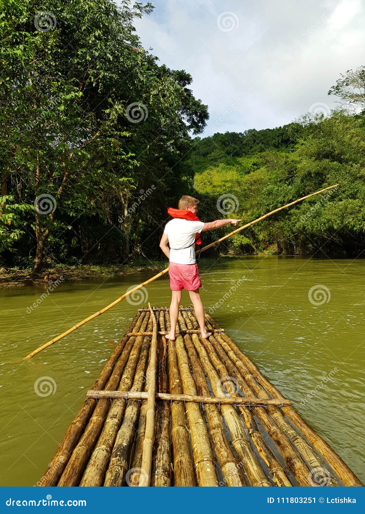 Raft on the River, Man and a Lot of Trees Stock Image - Image of fall ...
