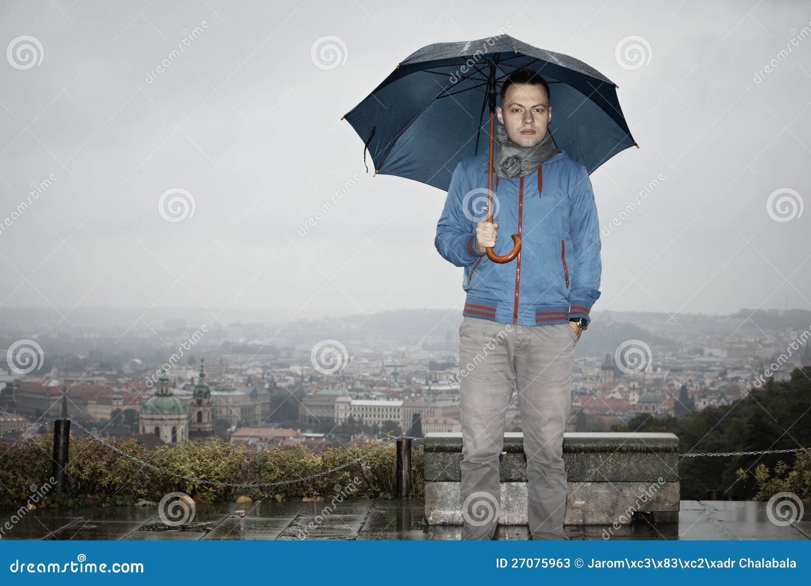 Man in rain stock image. Image of building, place, male - 27075963