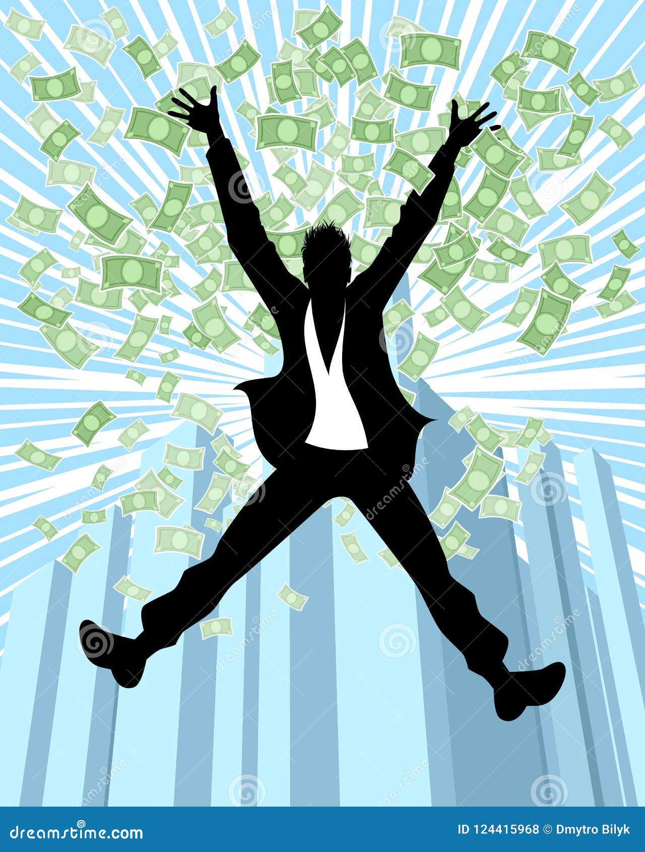 Man in rain of money stock vector. Illustration of falling - 124415968