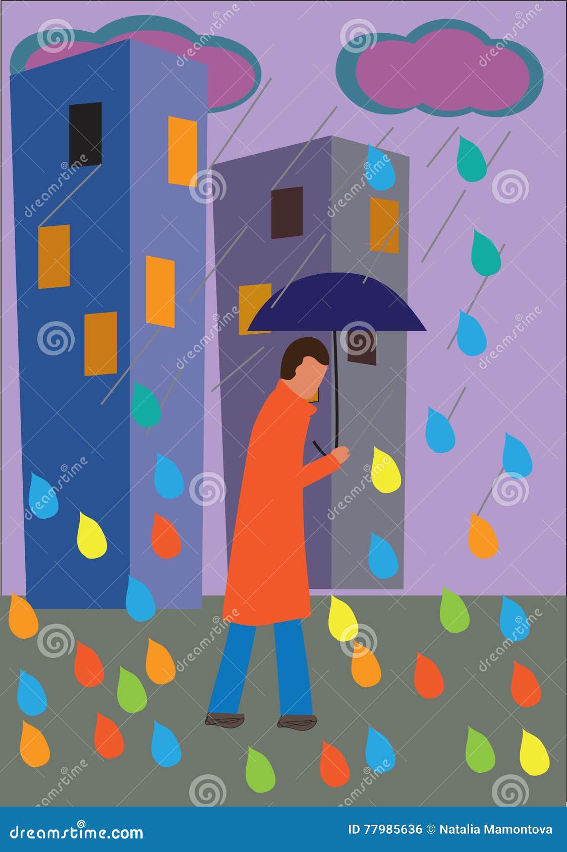 Man in the rain stock vector. Illustration of residential - 77985636
