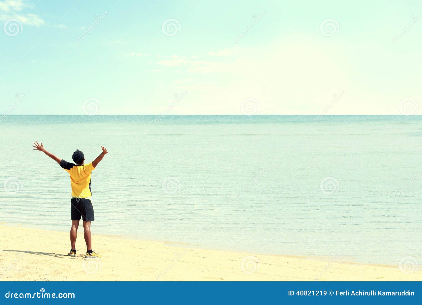 Man Raised Arm on the Beach Stock Image - Image of healthy, action ...