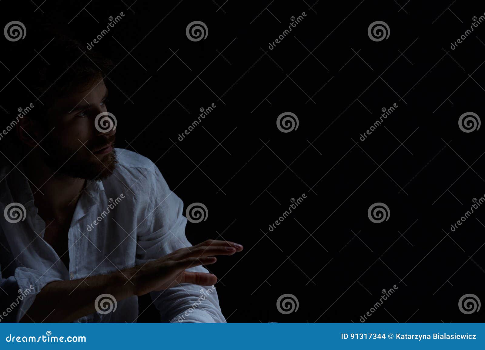 Man with raised hand stock photo. Image of depression - 91317344