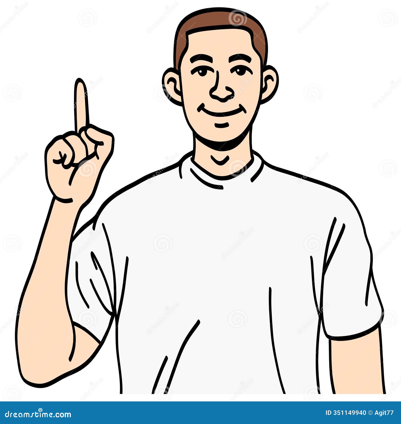 Man Raises Finger Idea Smiling Guy Points Up Vector Illustration Stock ...