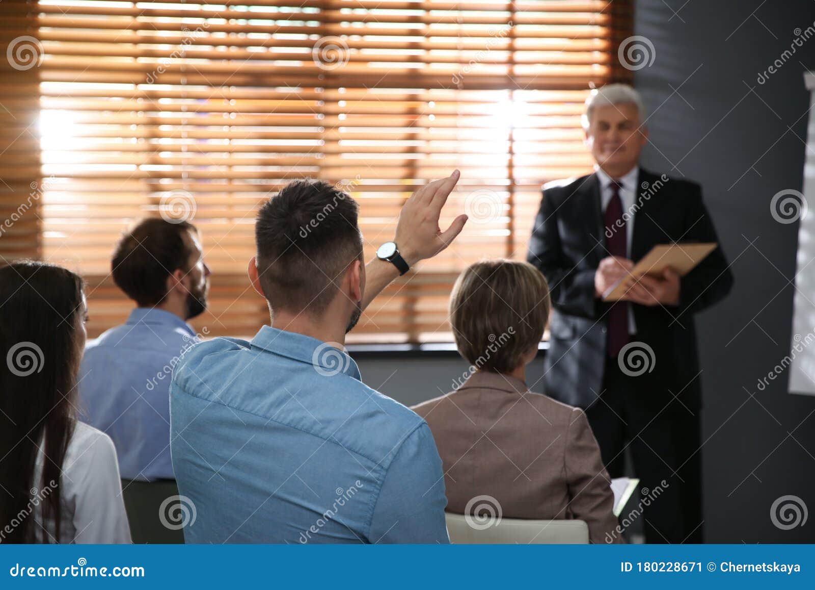 Man Raising Hand To Ask Question at Seminar Stock Image - Image of ...
