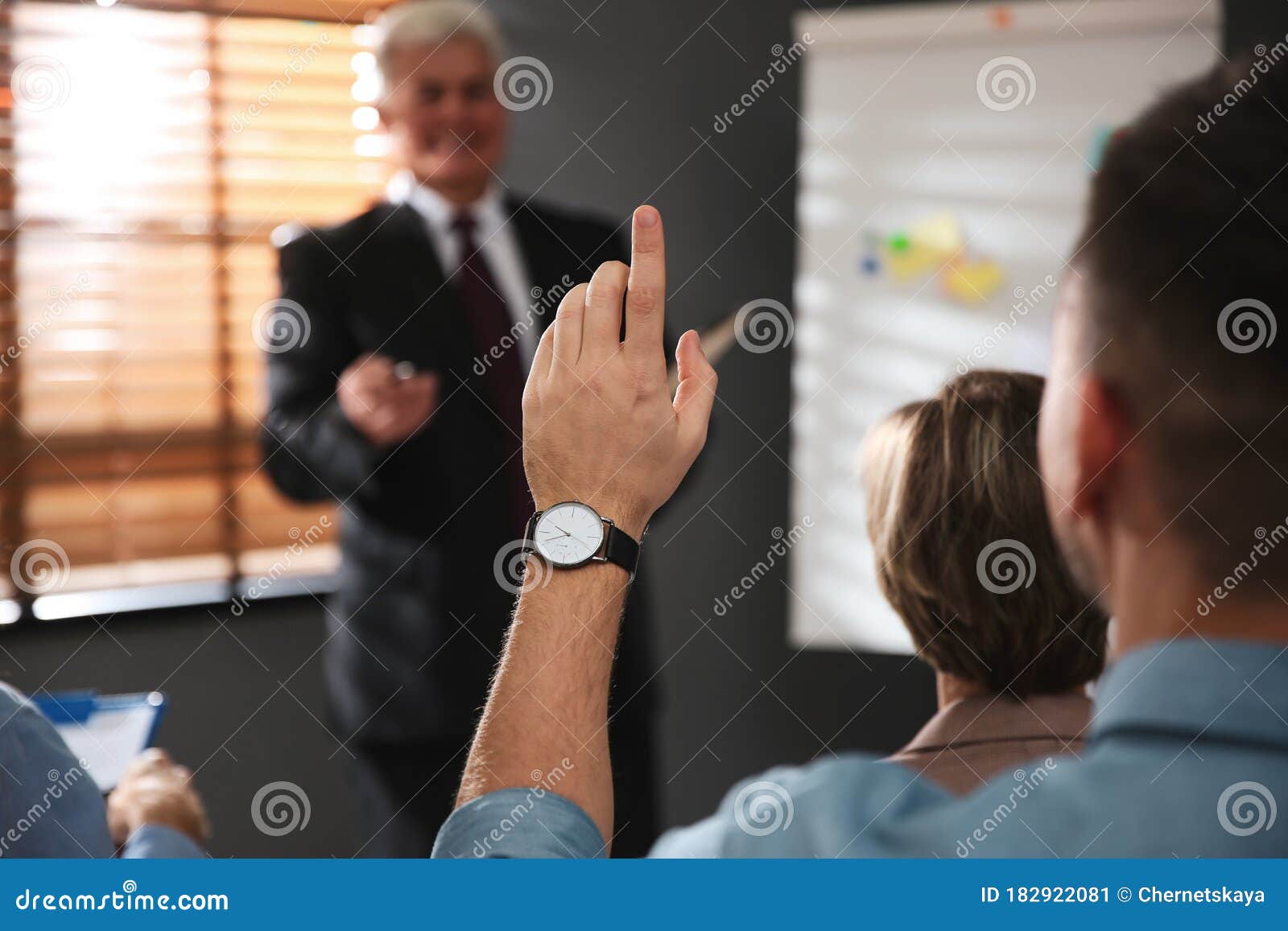 Man Raising Hand To Ask Question at Seminar Stock Image - Image of ...