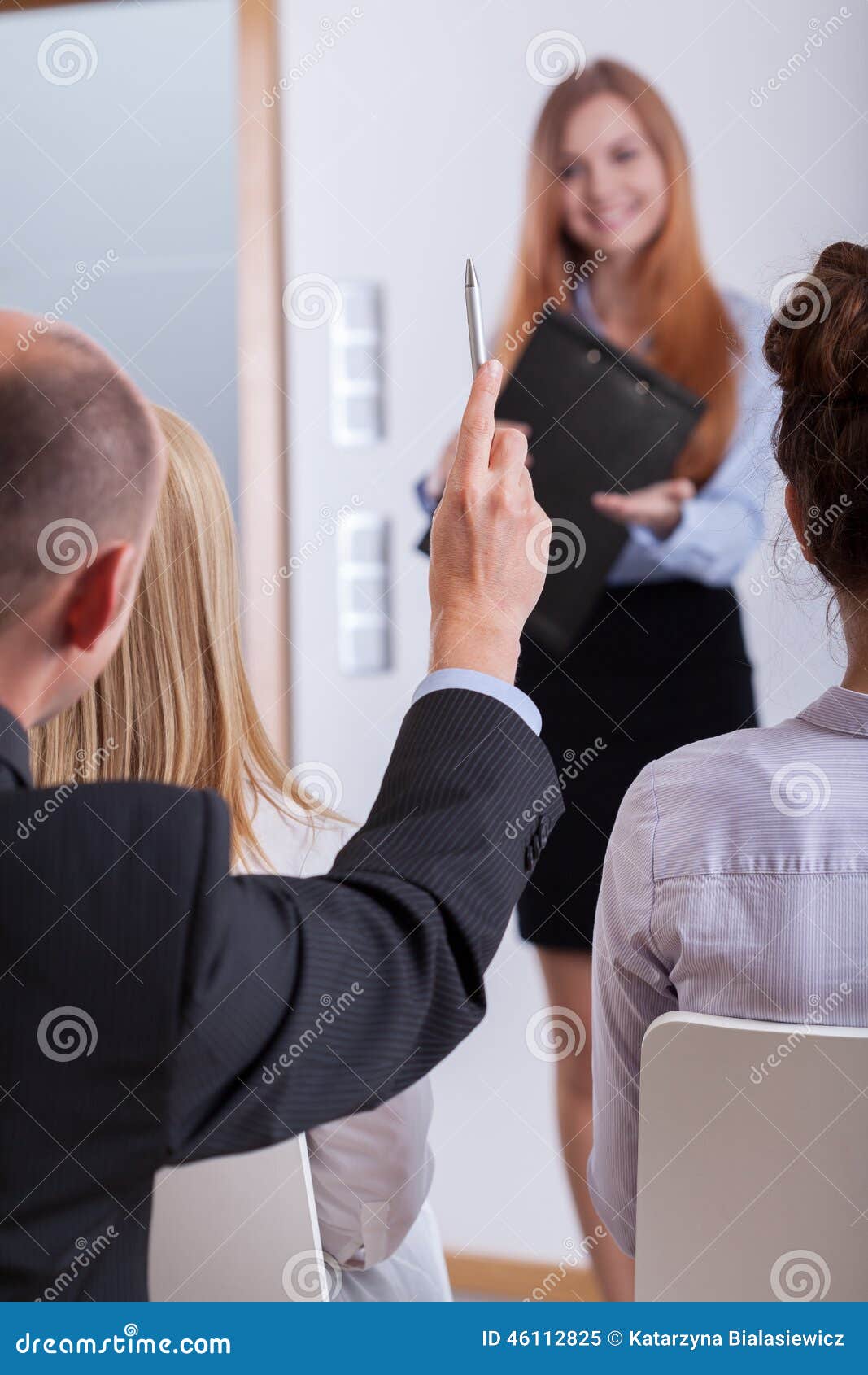 Man raising the hand stock image. Image of manager, interview - 46112825
