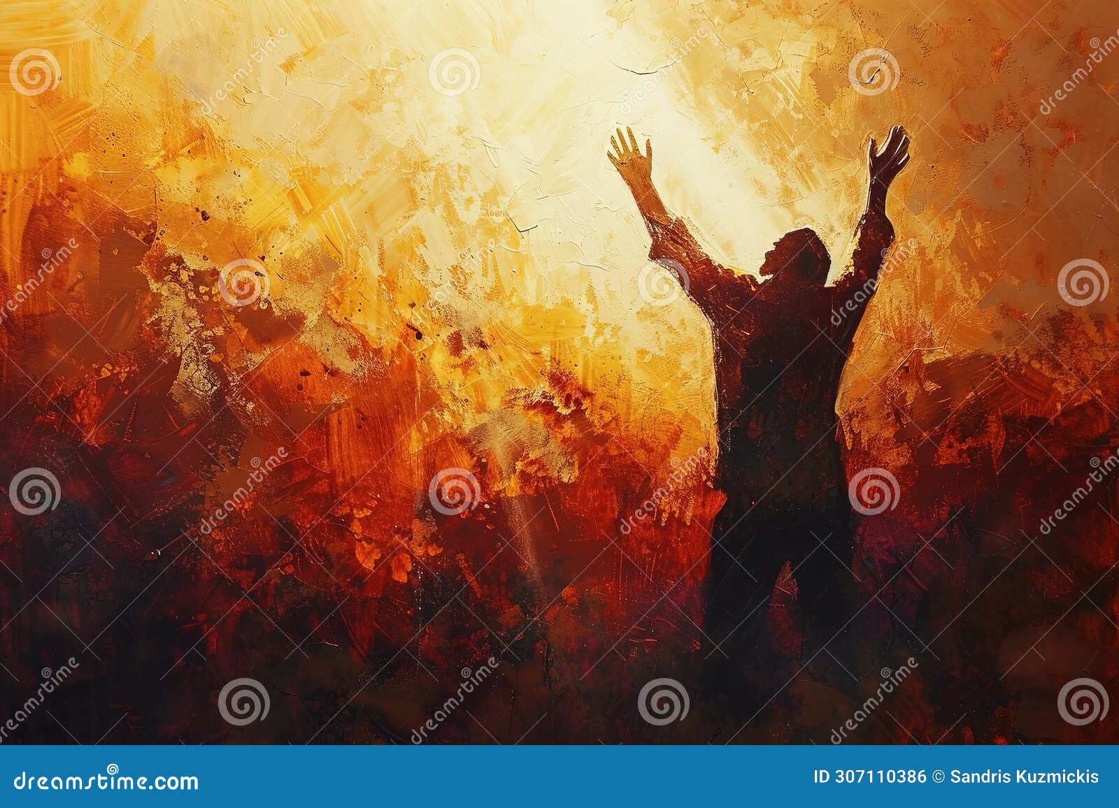 Man Raising Hands in Worship. Generative AI Stock Illustration ...