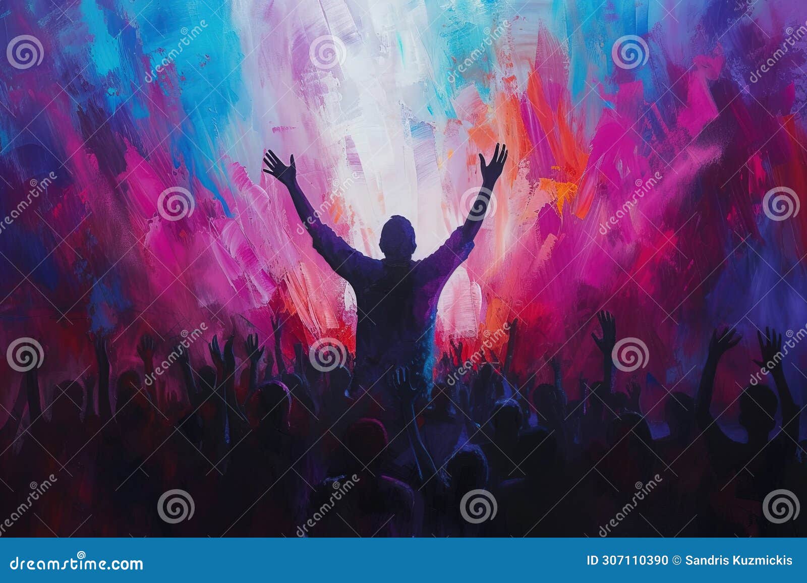 Man Raising Hands in Worship. Generative AI Stock Illustration ...
