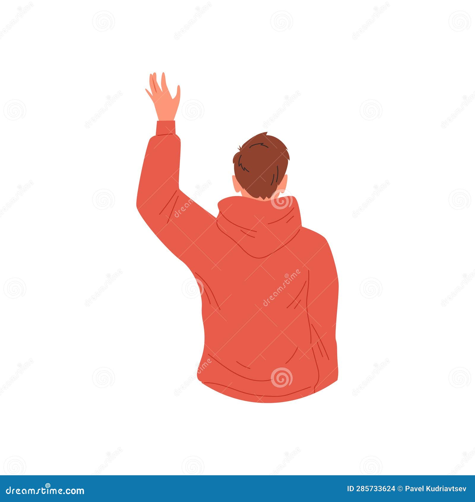 Man Raising His Hand in Greeting Gesture View from Back, Flat Vector ...