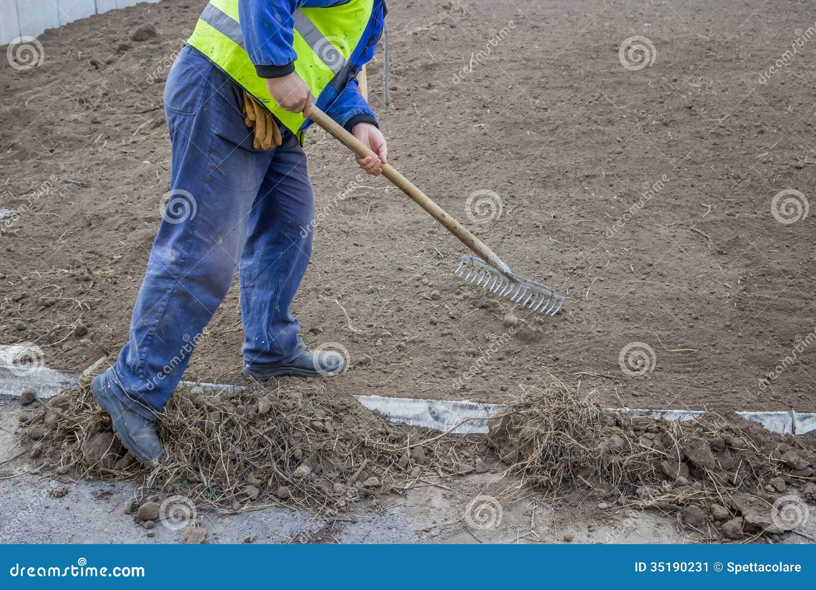Man Raking Weeds from Top Soil Stock Image - Image of agriculture ...