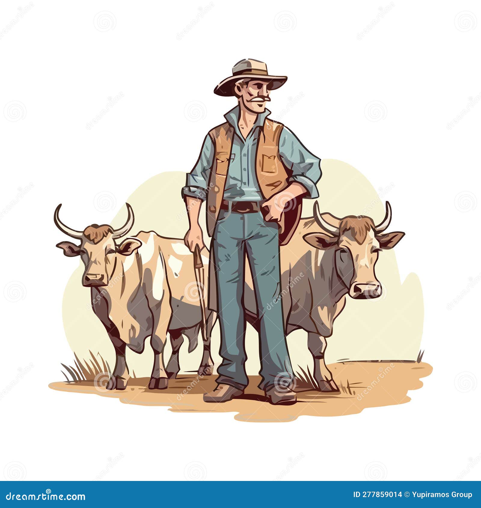 Rancher Working In Farmyard Vector Illustration. Young Farmer Feeding ...