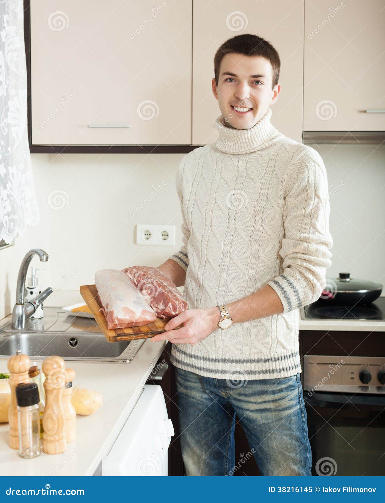 Man with raw meat stock image. Image of male, preparation - 38216145