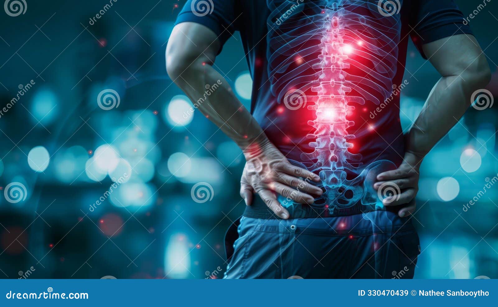 Man with X-Ray View of Spine and Lower Back Pain Stock Illustration ...