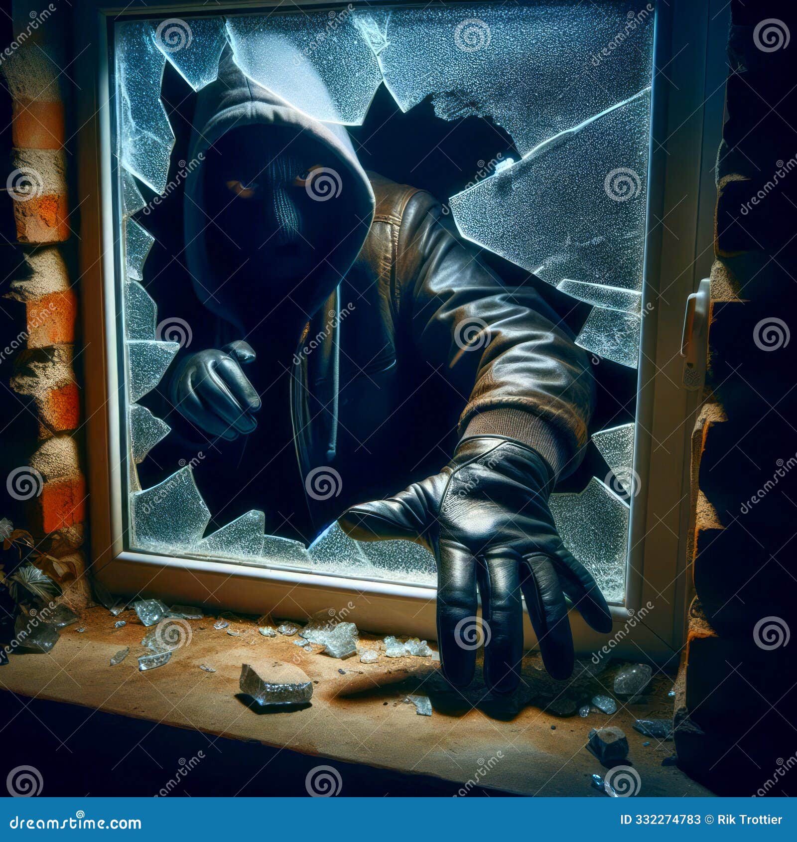 Man Reaching through a Broken Window Stock Illustration - Illustration ...