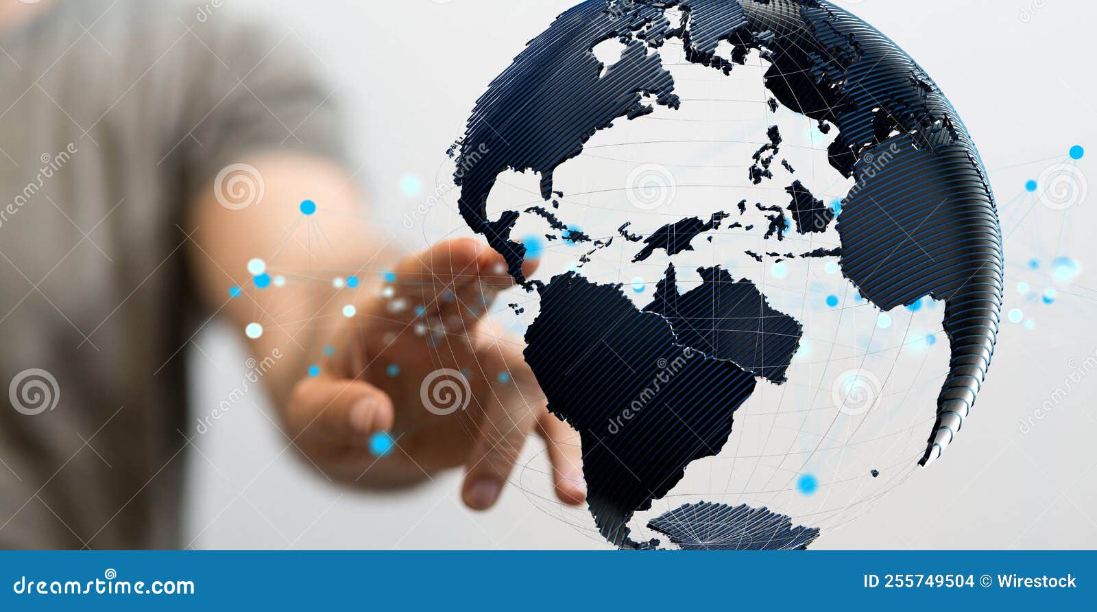 Man Reaching for the Illustrated Globe Icon Stock Photo - Image of ...