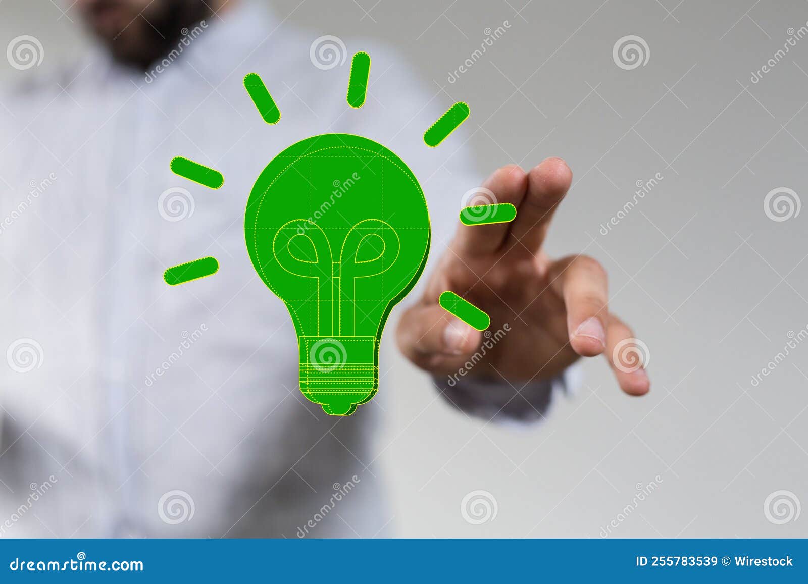 Man Reaching for the Illustrated Light Bulb Stock Image - Image of ...