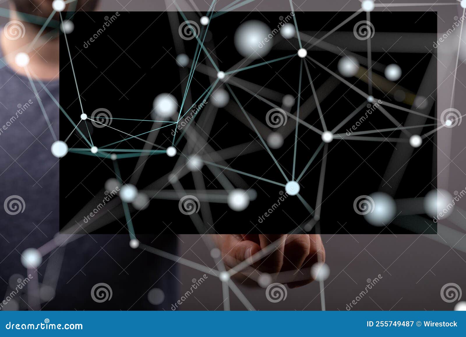 Man Reaching for the Illustrated Lines and Dots, a Concept of Network ...