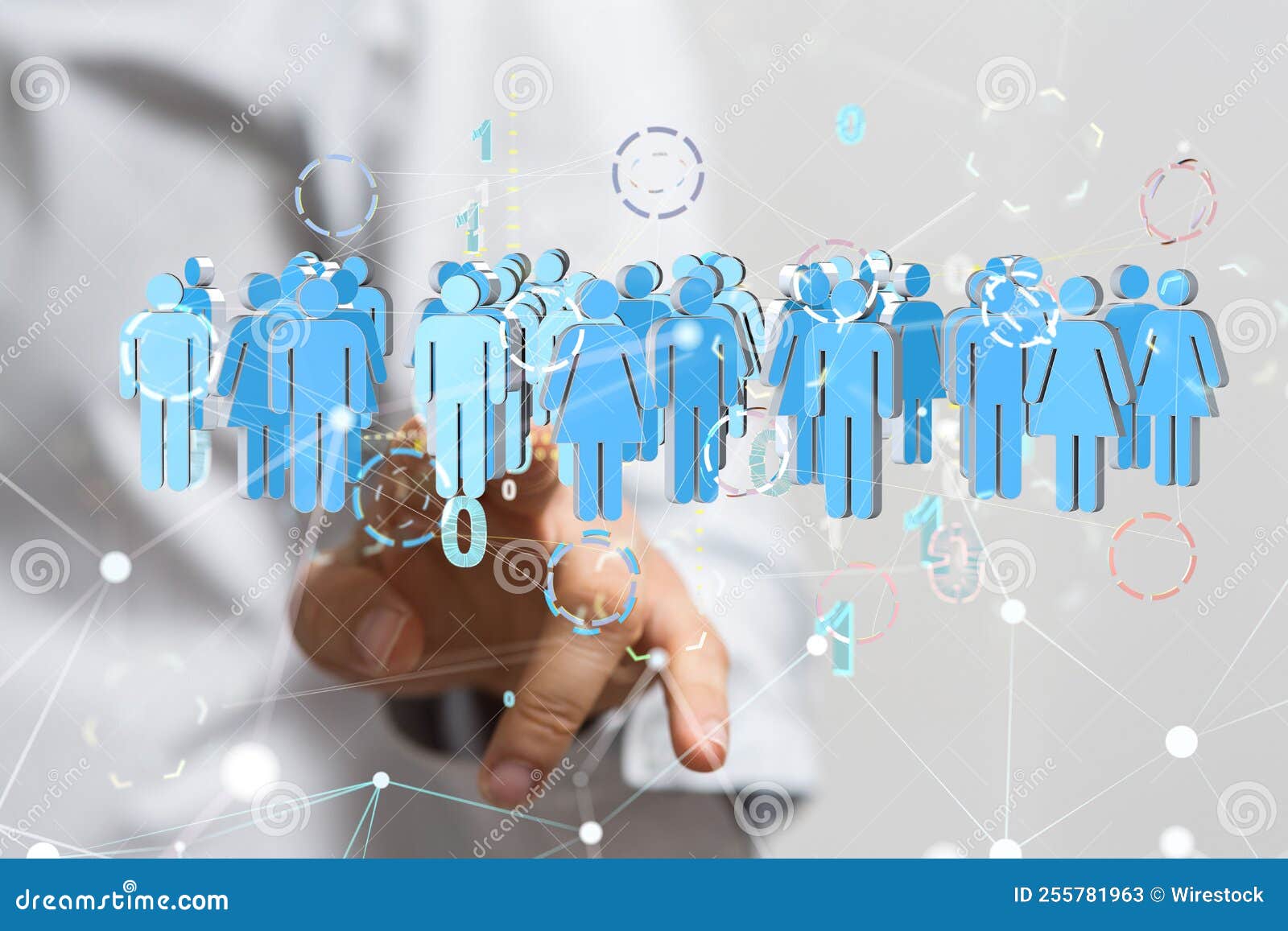Man Reaching for the Illustrated People Icons Stock Image - Image of ...