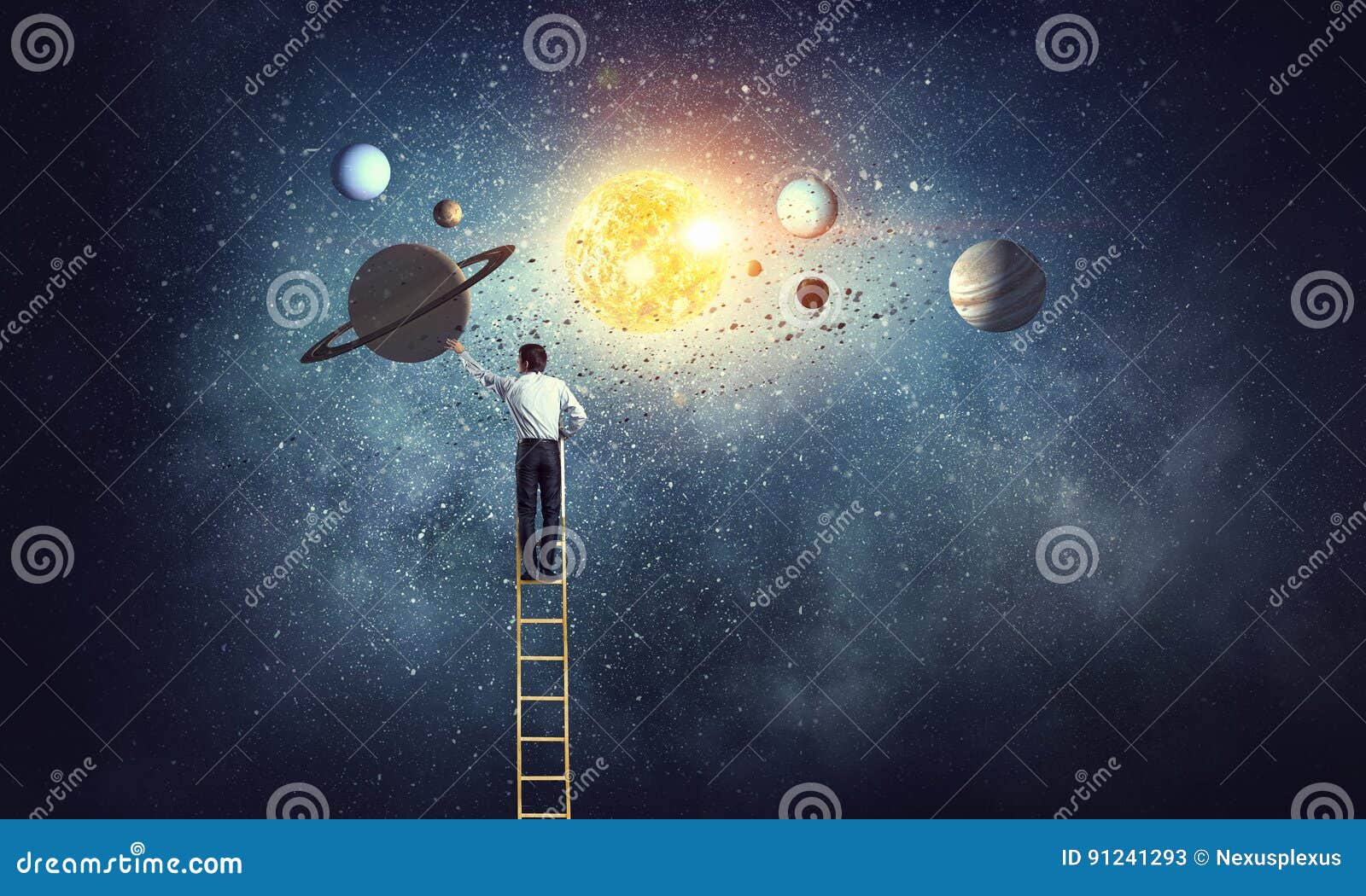 Man reaching space planets stock image. Image of male - 91241293