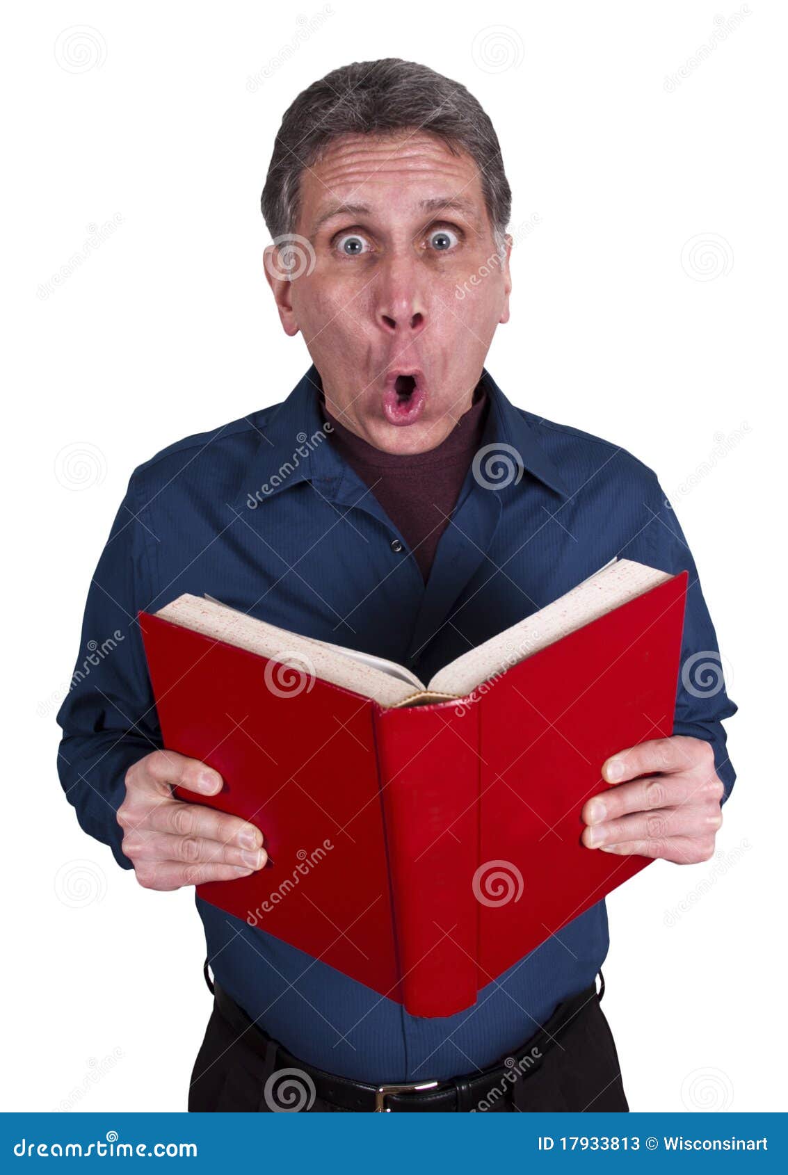 Man Read Book Surprise Shock Isolated on White Stock Image - Image of ...