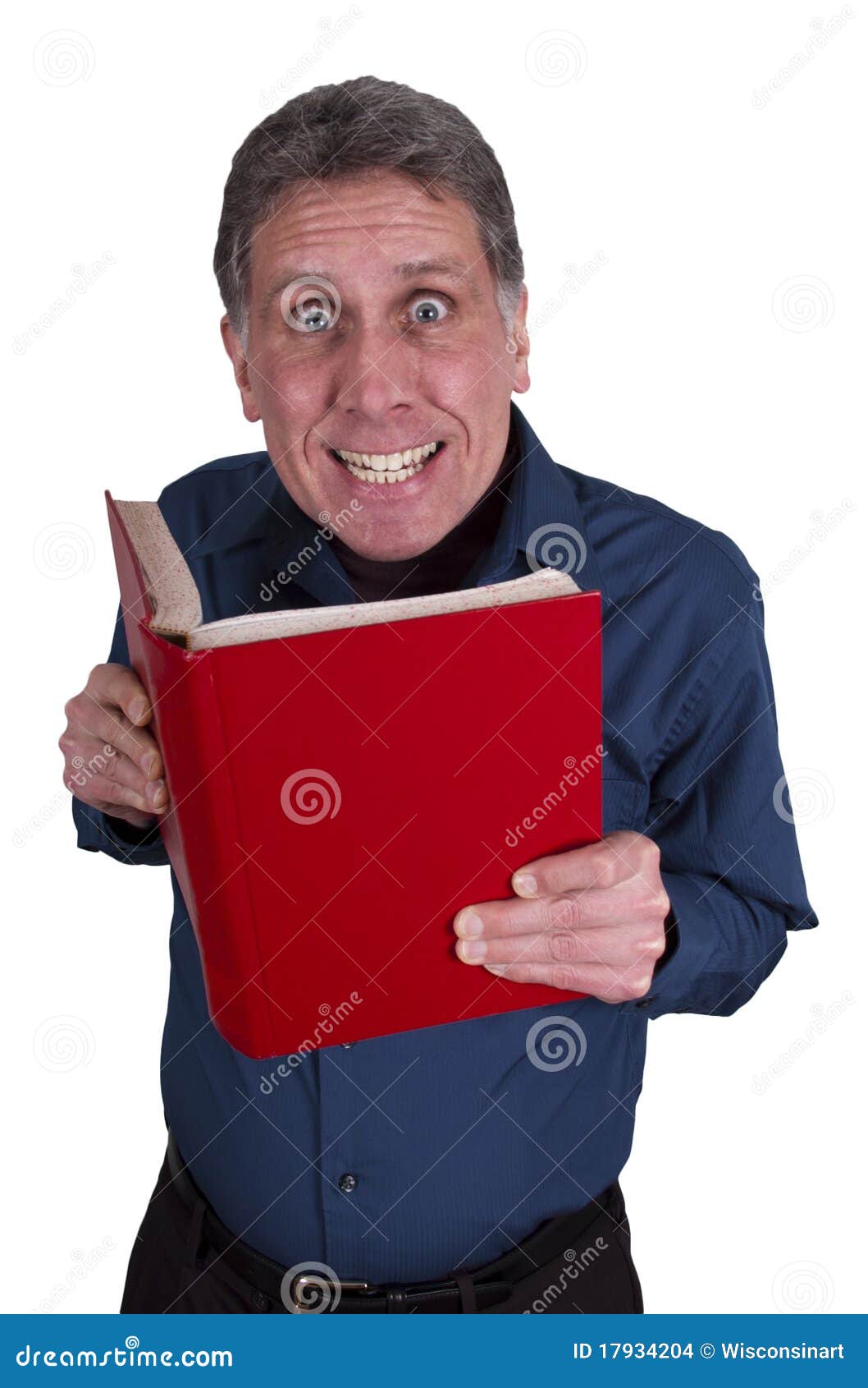 Man Reading Book Funny Smile Isolated on White Stock Photo - Image of ...
