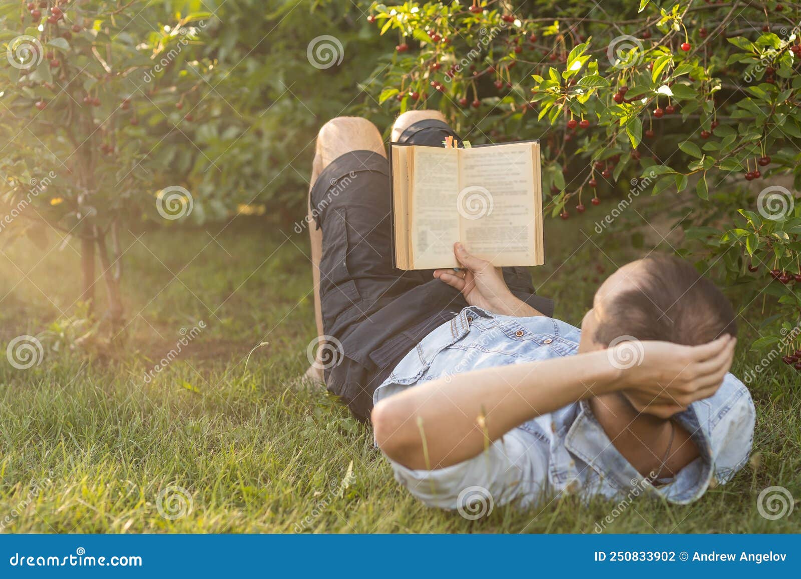 Man Reading a Book on the Grass Stock Photo - Image of hipster ...