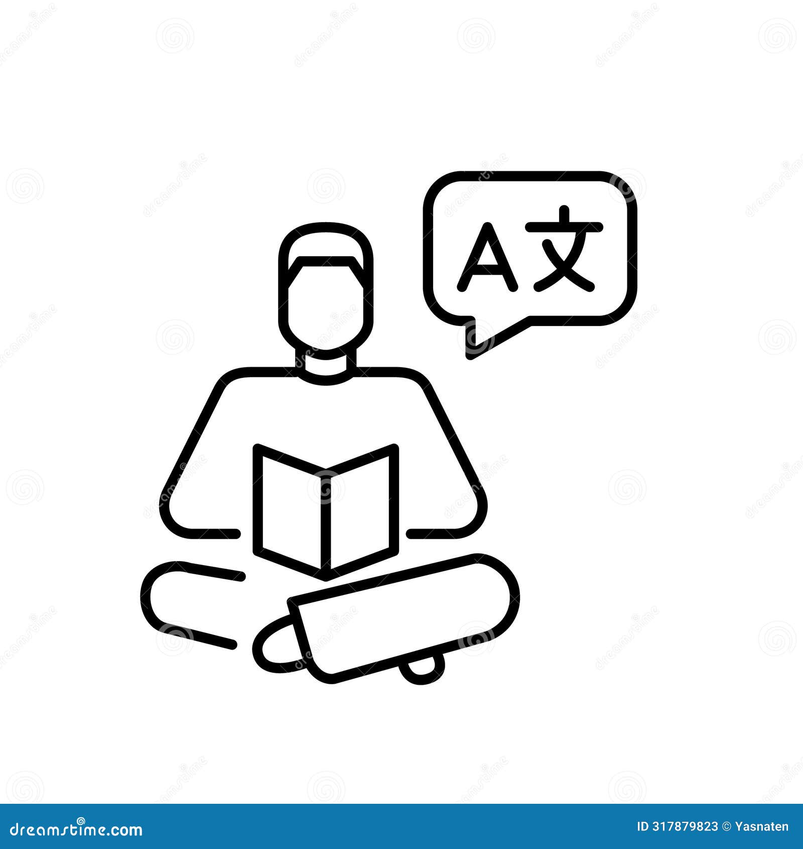 Man Reading a Book with Language Symbols Speech Bubble. Learning ...