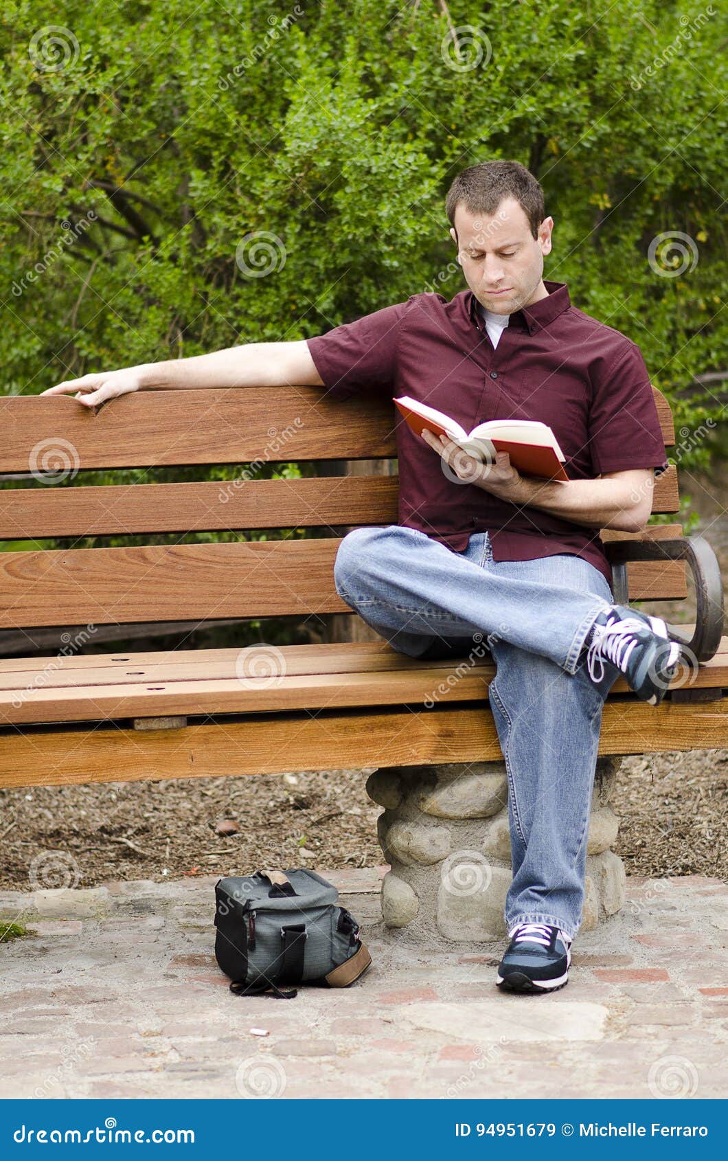 Man Reading a Book Outside. Stock Image - Image of lunch, reading: 94951679