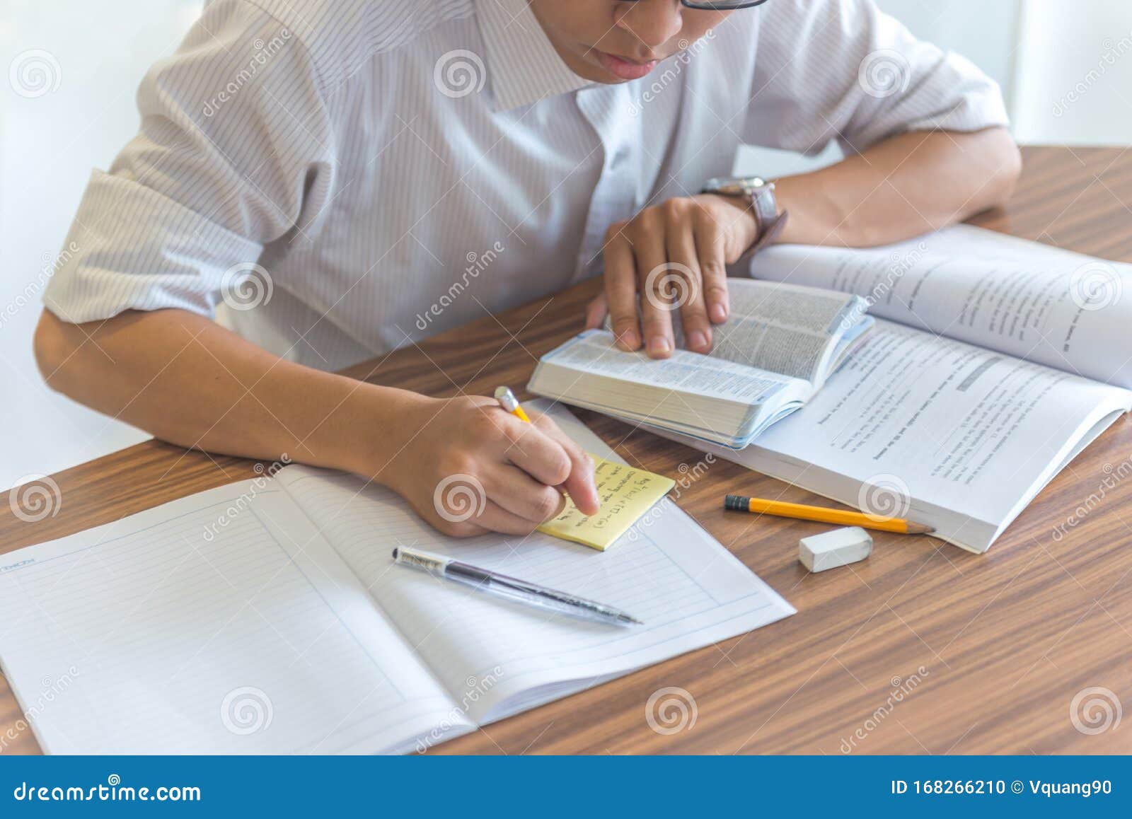 Man Reading Book and Self-study in Class Stock Photo - Image of pencil ...