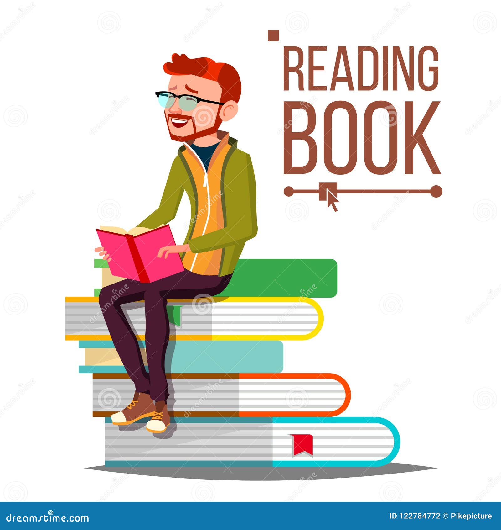 Man Reading Book Vector. Giant Stack Of Books. Library. Learning ...
