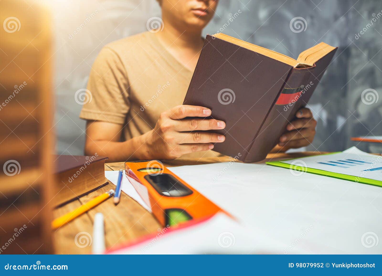 A Man Reading a Book, Vintage Tone Style of Picture. Stock Photo ...