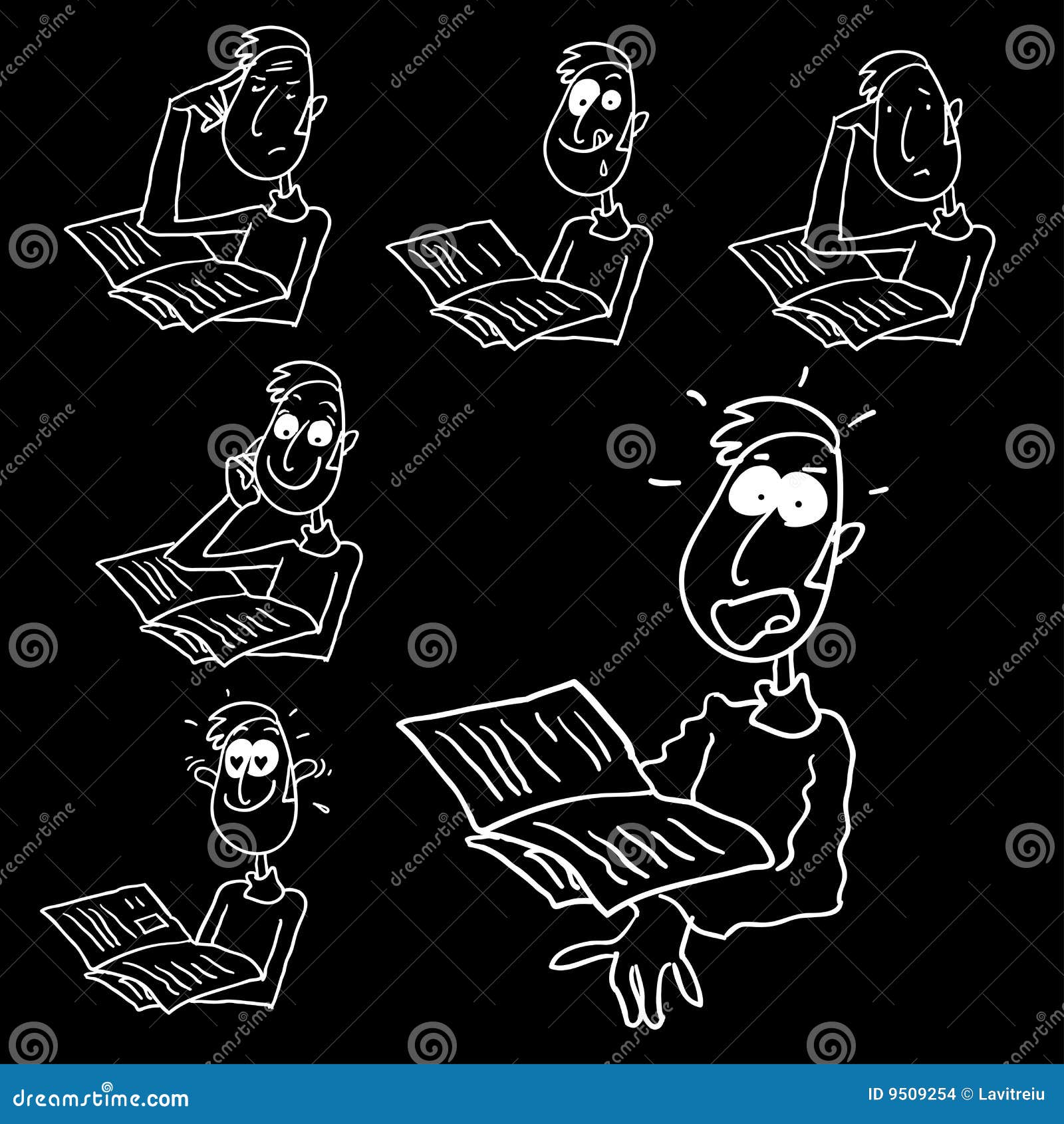 Man reading cartoon stock vector. Illustration of scared - 9509254