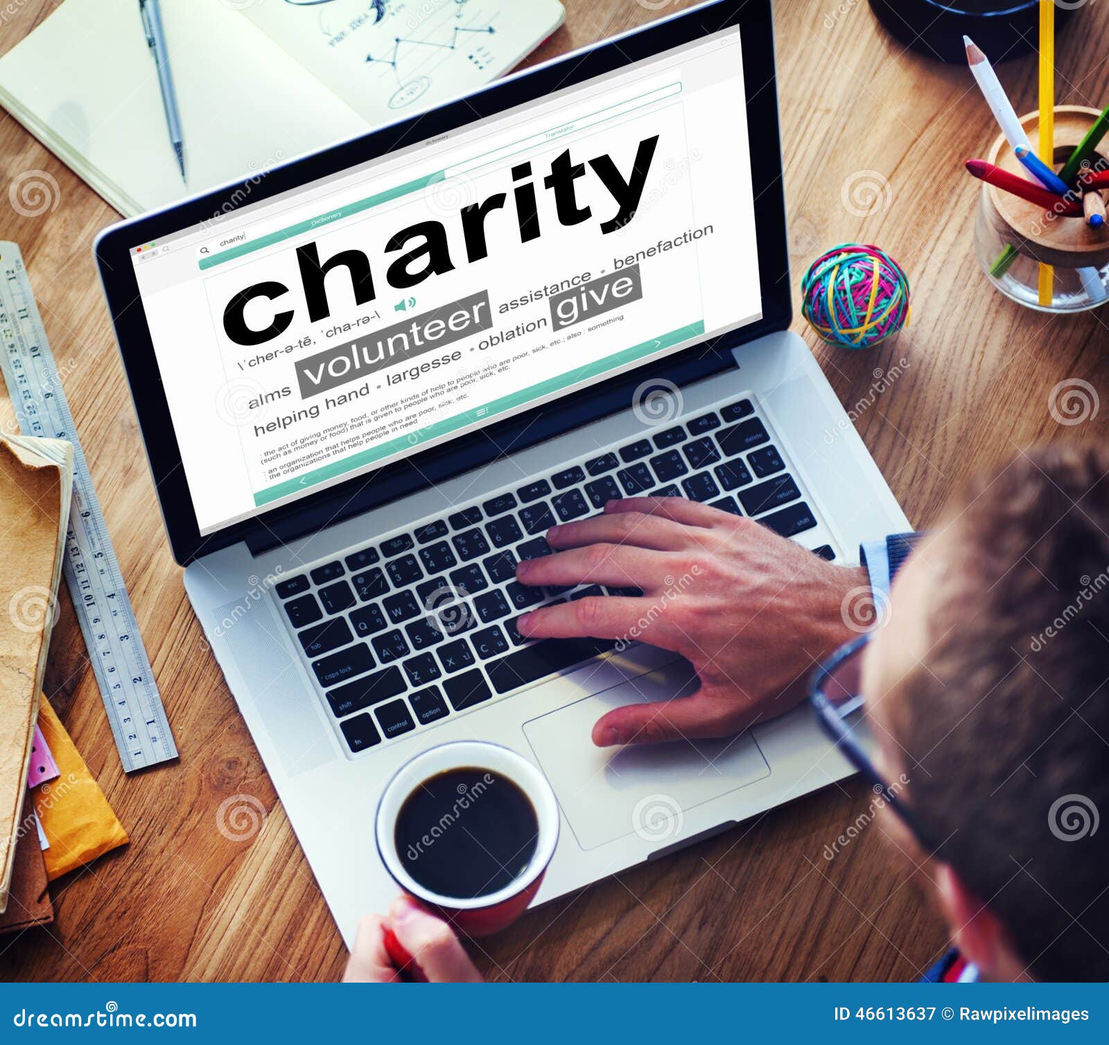 Man Reading the Definition of Charity Stock Image - Image of generosity ...