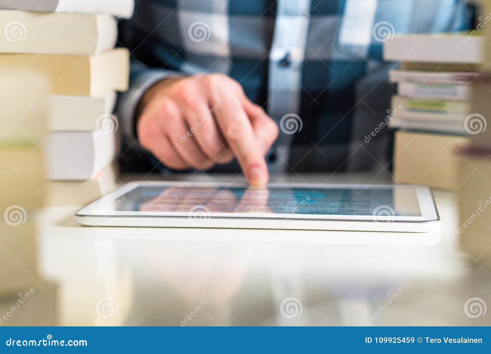 Man Reading Electronic Book with Reader. Stock Image - Image of ...