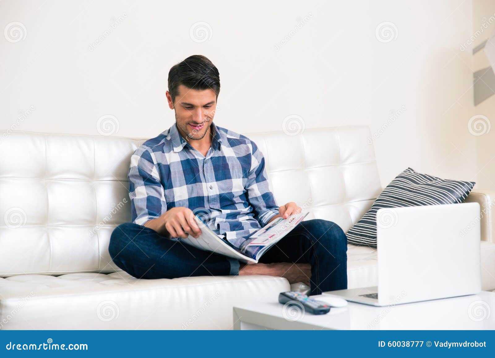 Man Reading Magazine on the Sofa Stock Image - Image of modern, life ...