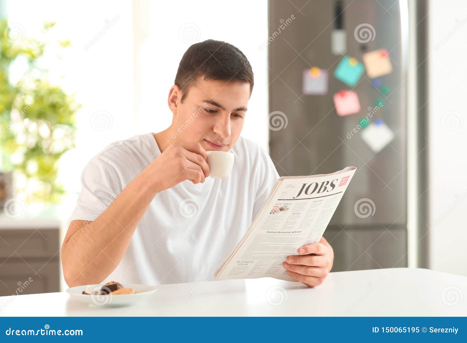 Man Reading Morning Newspaper during Breakfast at Home Stock Image ...