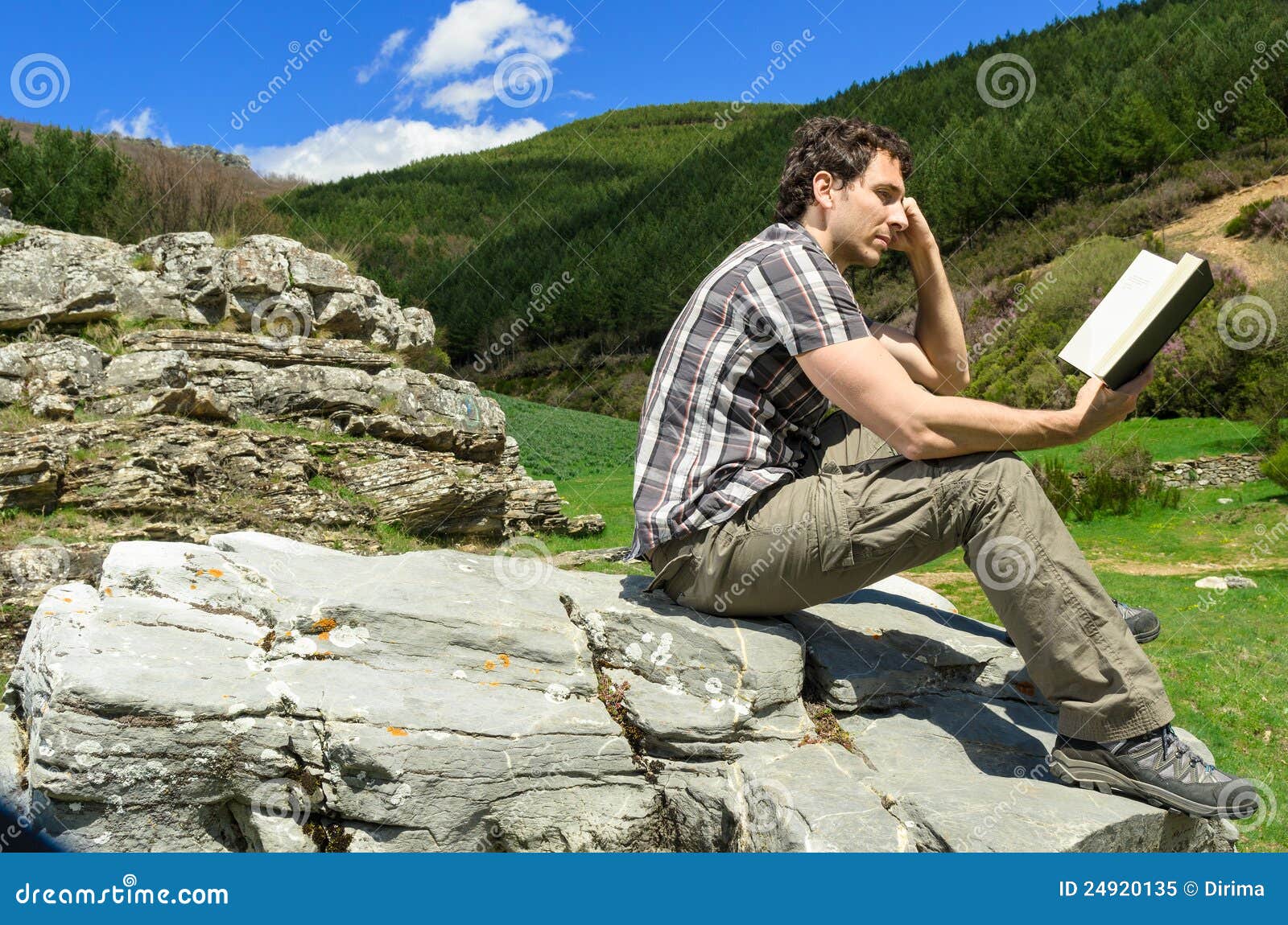 Man reading in nature stock image. Image of reflect, read - 24920135