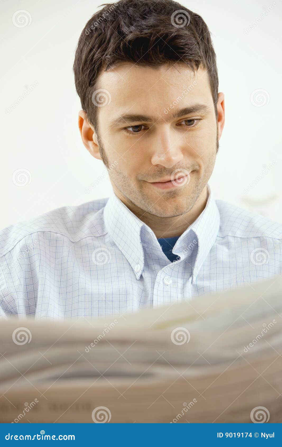 Man reading newspaper stock photo. Image of american, apartment - 9019174