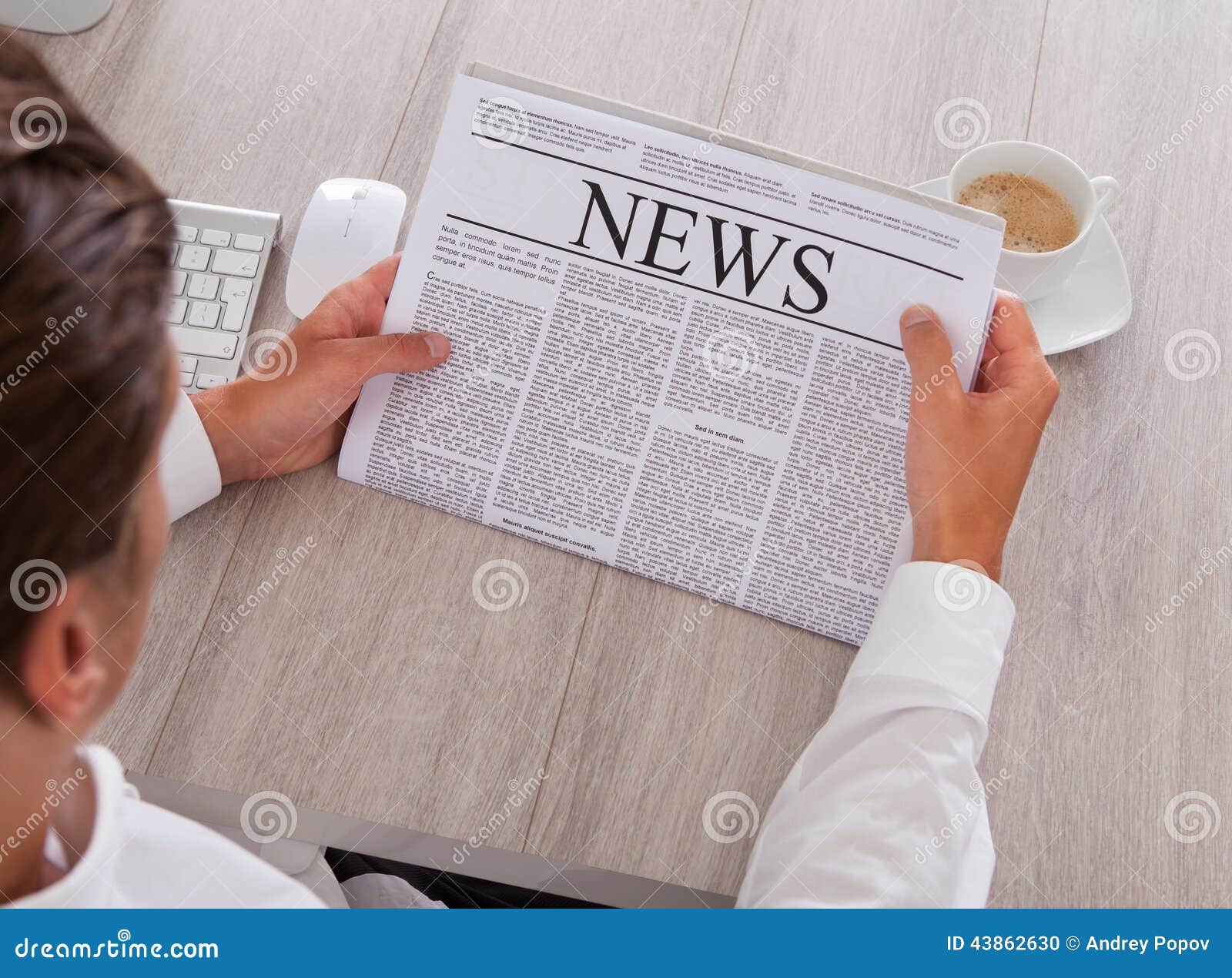 Man Reading Newspaper with Coffee on Desk Stock Photo - Image of ...