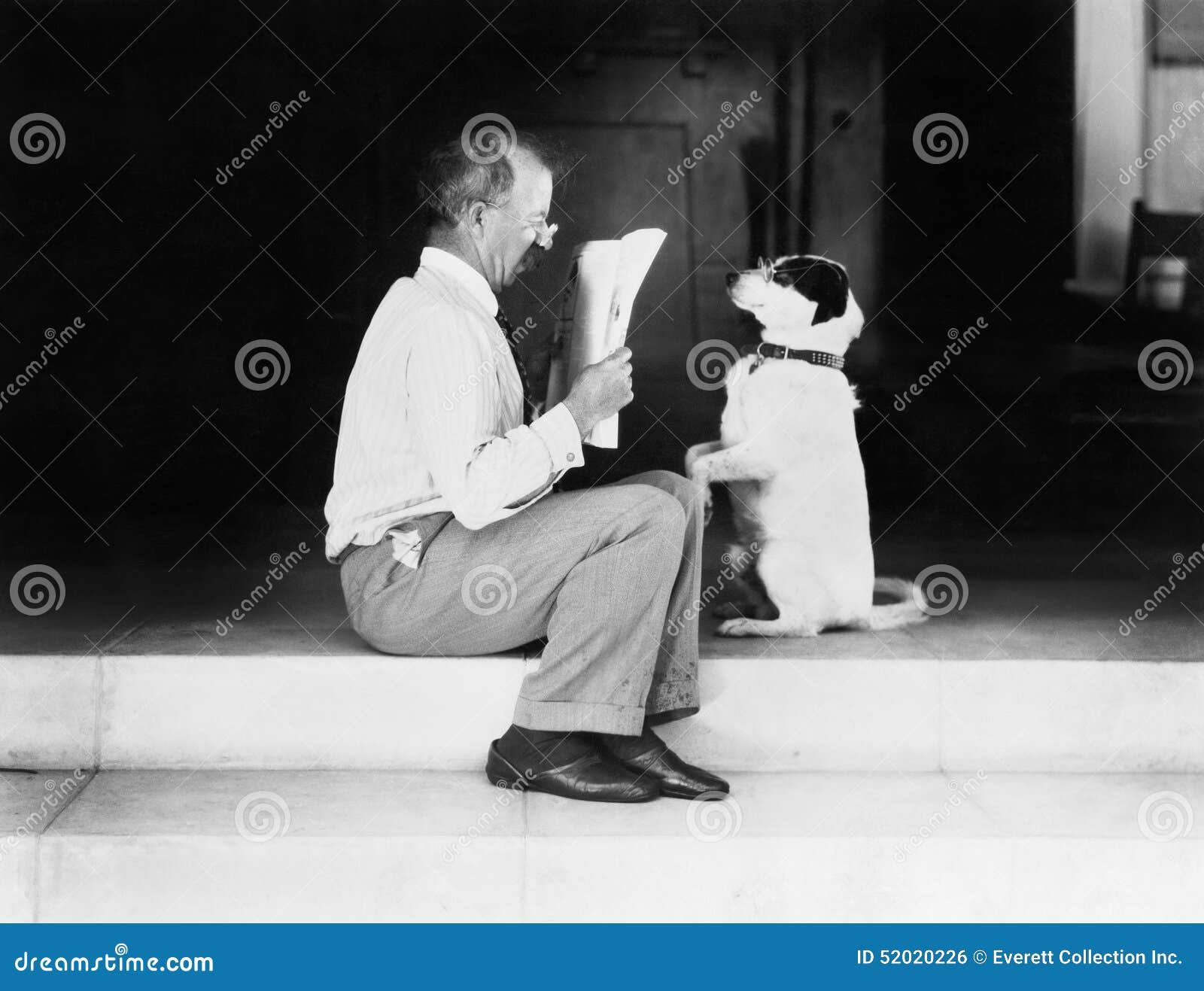 Man Reading a Newspaper with His Dog Stock Photo - Image of animal ...