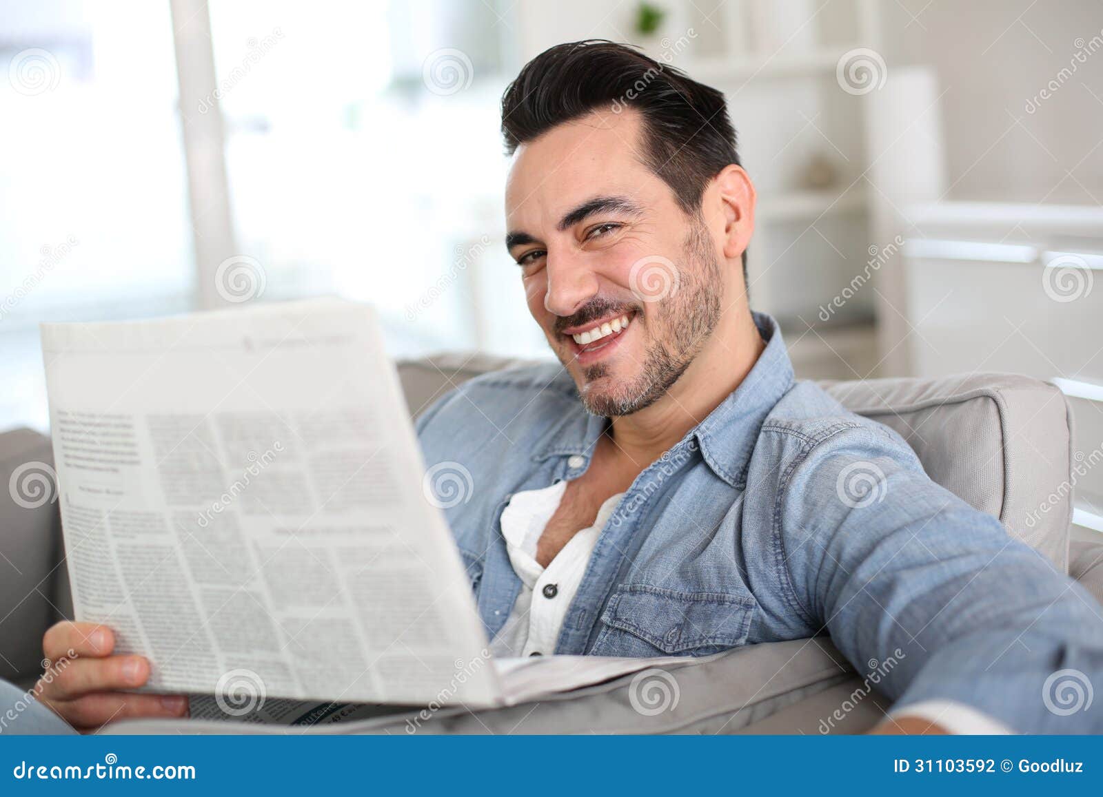 Man Reading Newspaper at Home Stock Photo - Image of single, modern ...