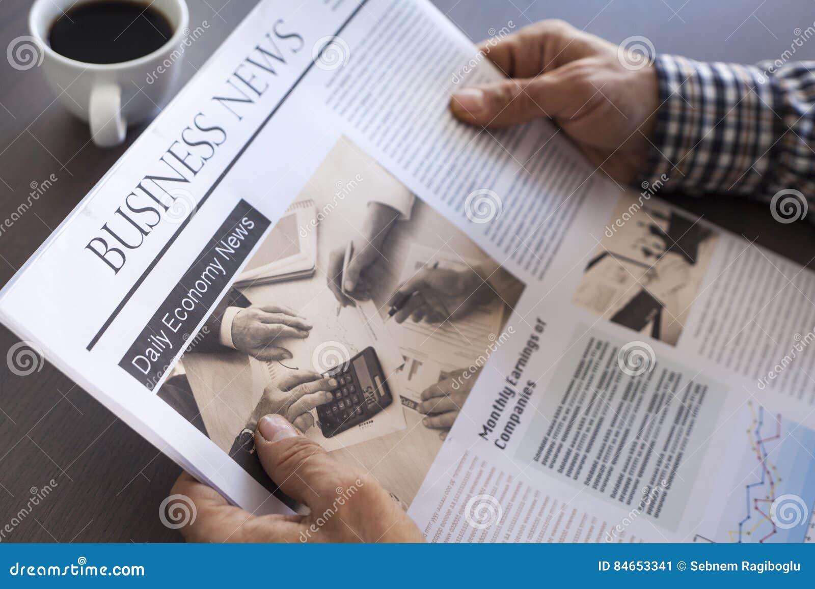 Man Reading Newspaper on Table Stock Image - Image of communication ...