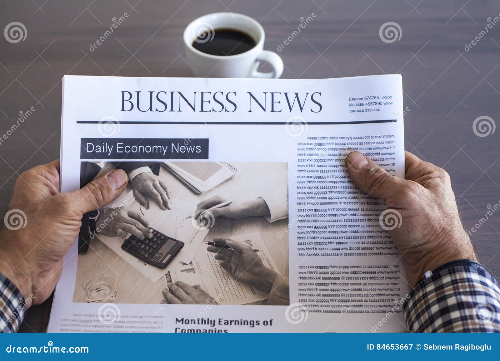Man Reading Newspaper on Table Stock Image - Image of finance, table ...