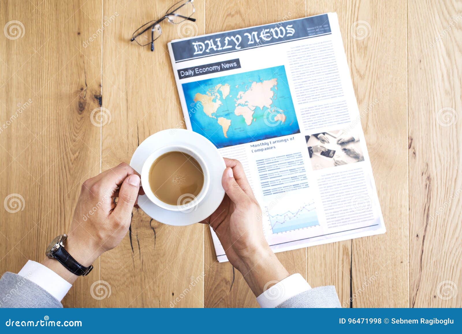 Man Reading Newspaper on Table Stock Photo - Image of business, coffee ...