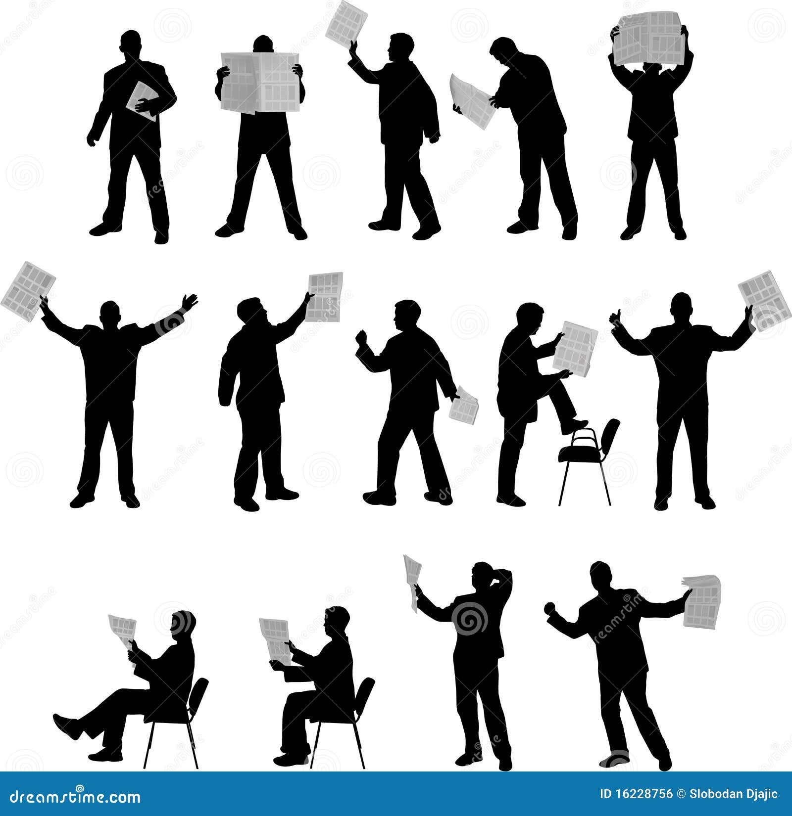 Man Reading Newspapers Silhouettes Stock Vector - Illustration of info ...