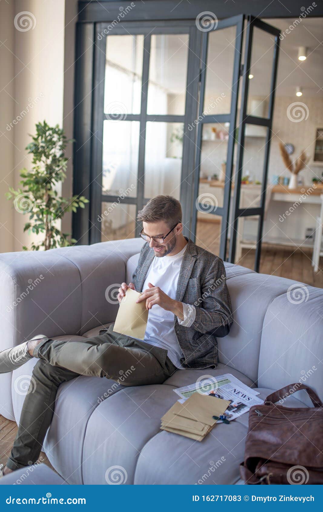 Man and Reading Post Mail after Coming Back from Vacation Stock Image ...
