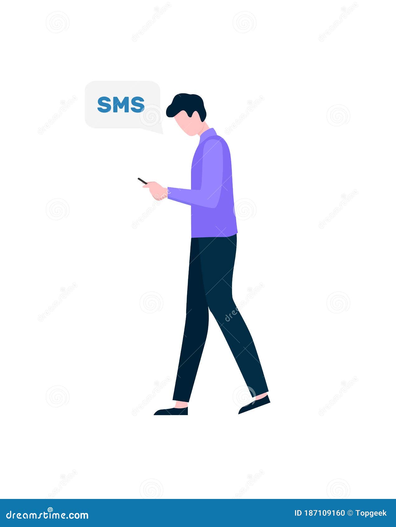 Man Reading SMS, Male Looking at Screen of Phone Stock Vector ...