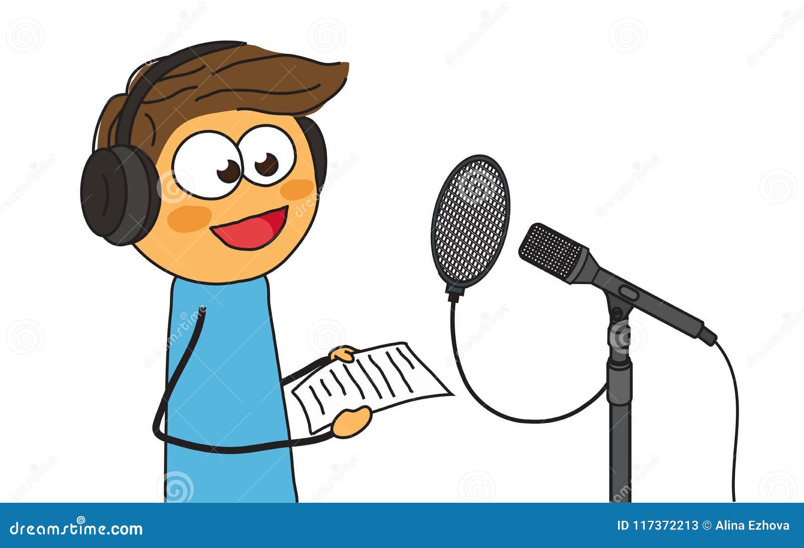 A Man Reading a Text in a Recording Studio Stock Vector - Illustration ...
