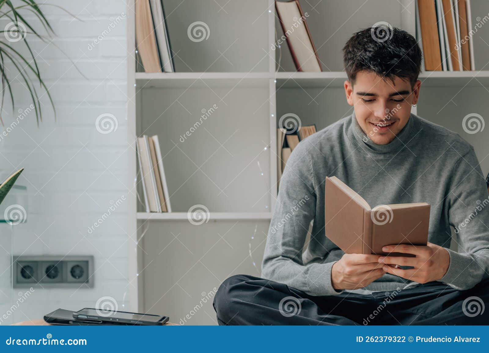 Man Reading Textbook at Home or Library Stock Photo - Image of exam ...