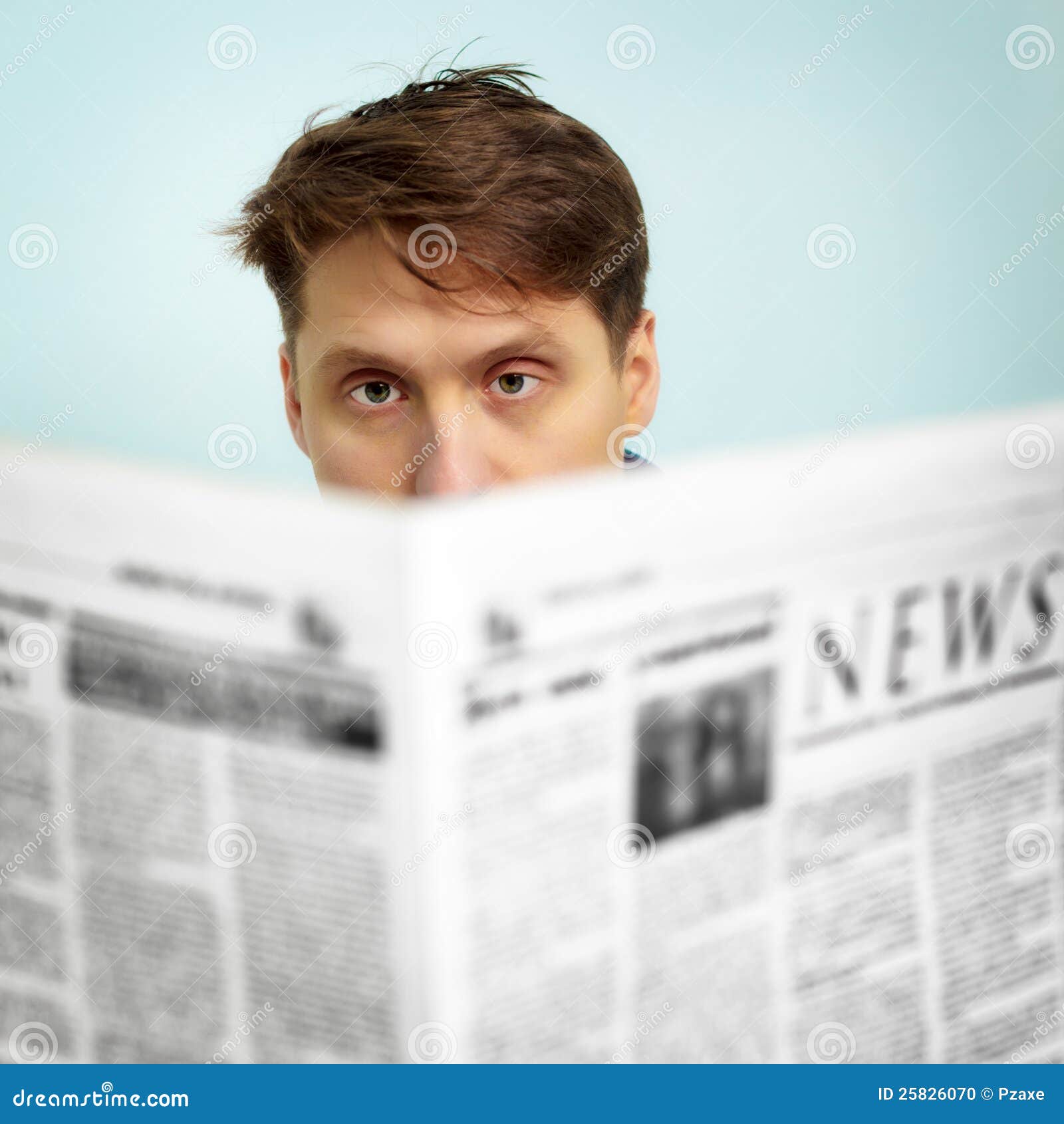 Man Reads News in the Newspaper Stock Photo - Image of people, blue ...